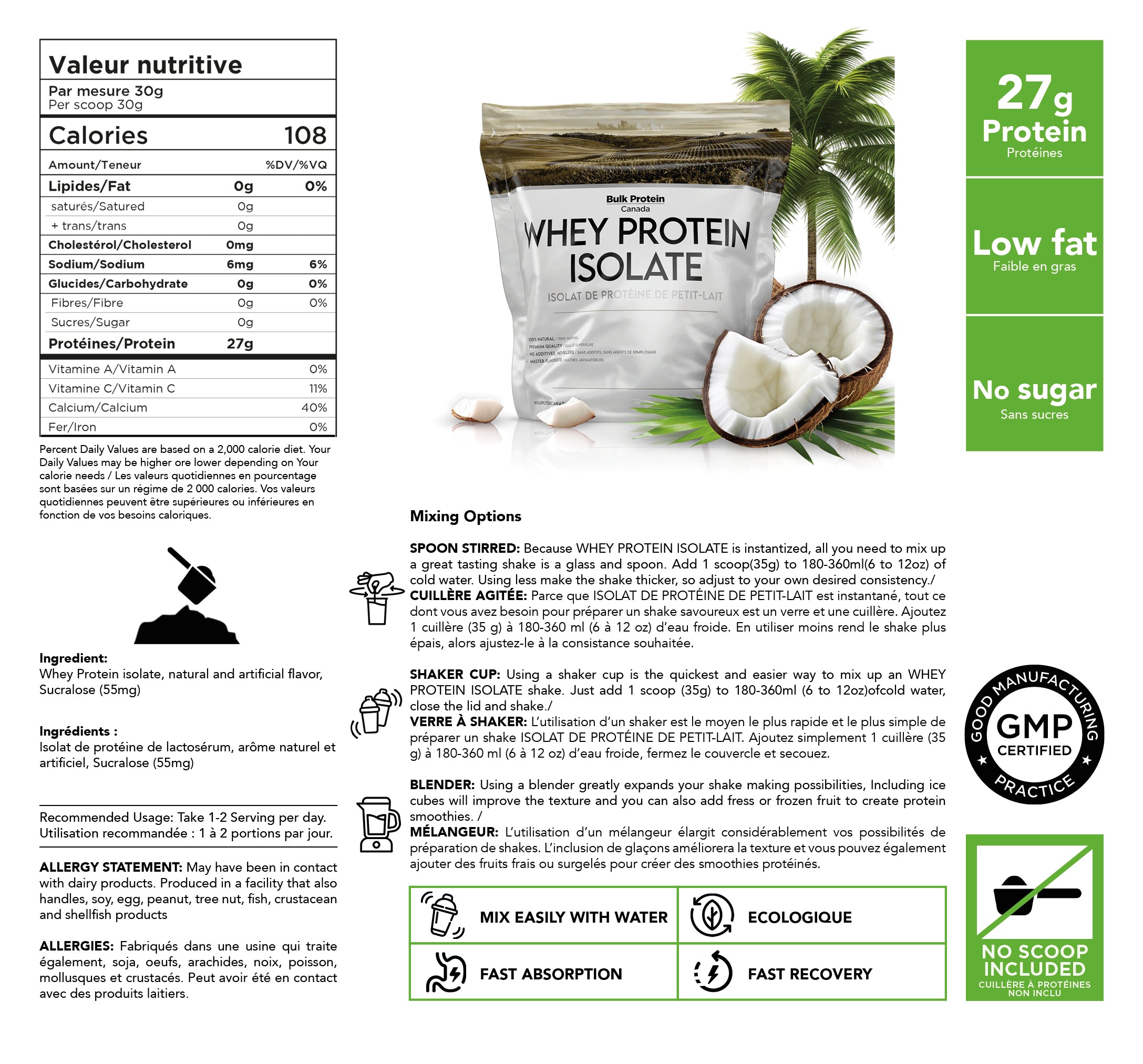 Bulk Whey Isolate Protein - 100% Premium Canadien Powder | Pure – Bulk ...