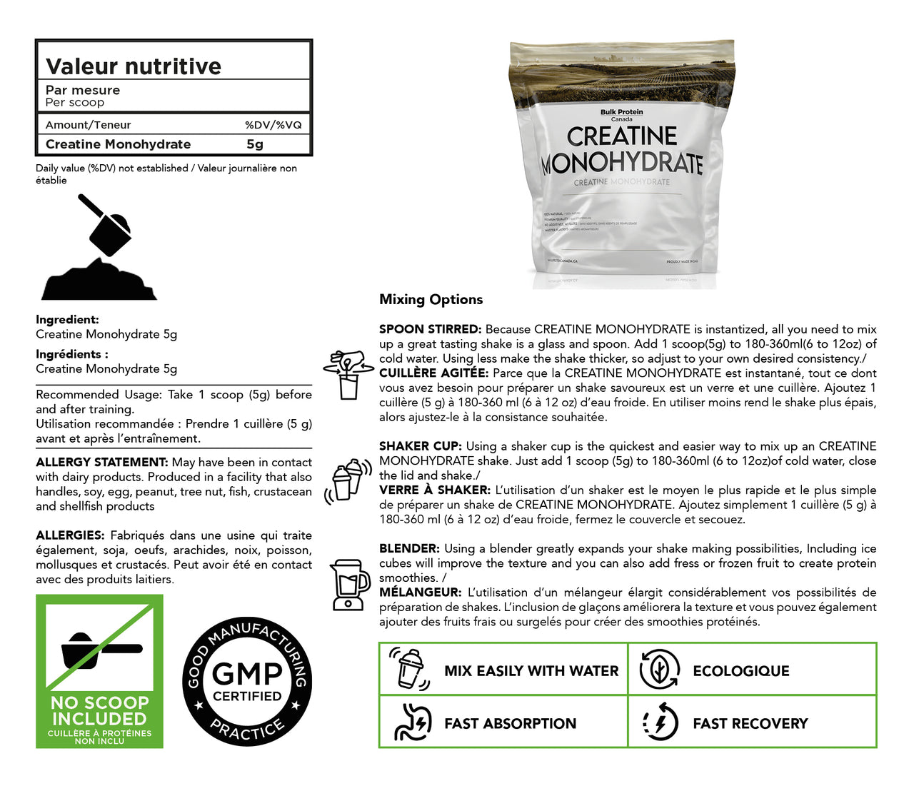 Bulk Creatine Monohydrate - 100% Premium Canadien Powder | Micronized ...