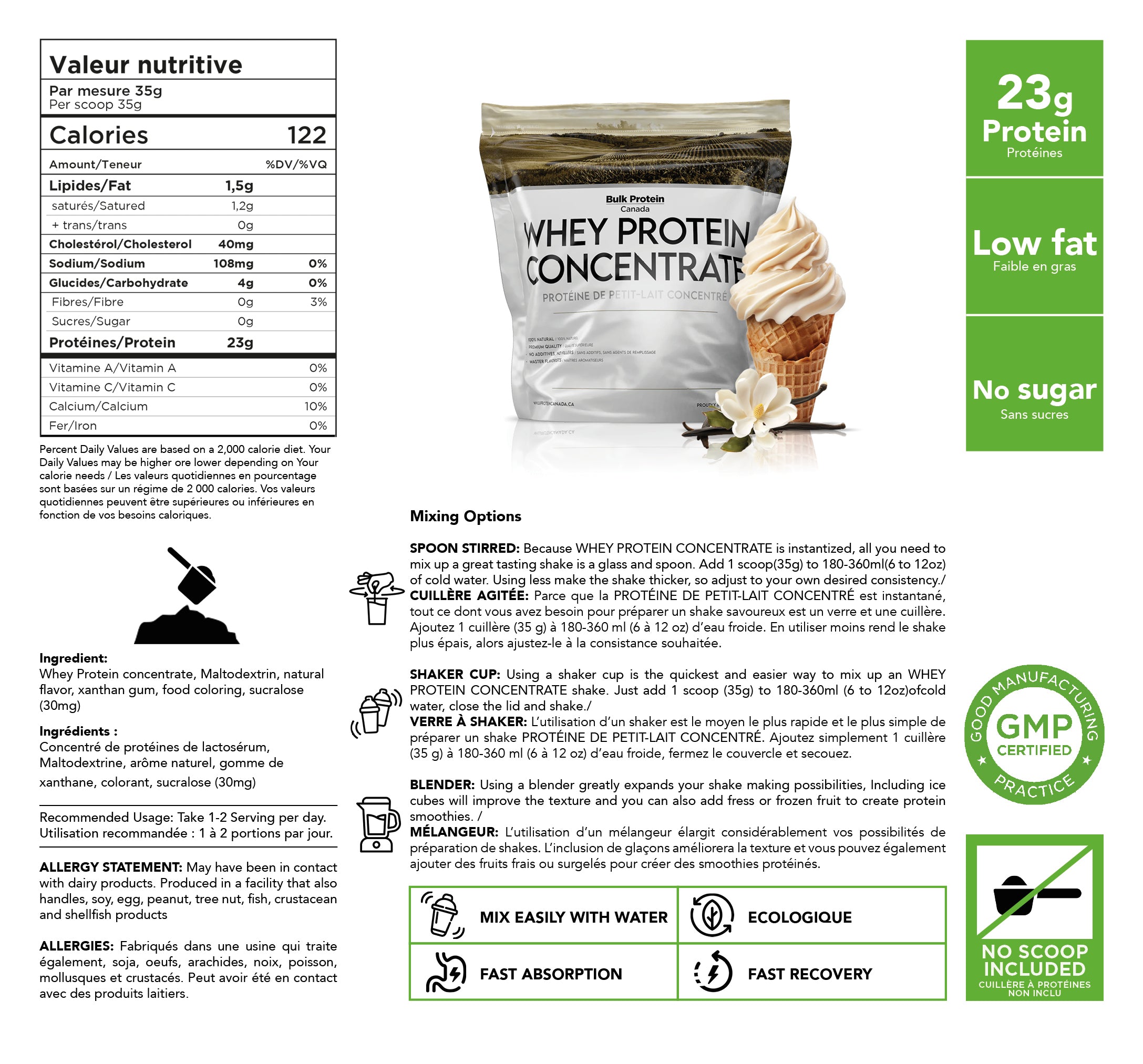 Bulk Whey Concentrate Protein - 100% Premium Canadien Powder | Pure ...