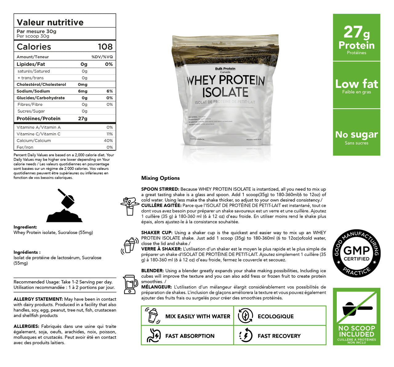 Bulk Whey Isolate Protein - 100% Premium Canadien Powder | Pure – Bulk ...